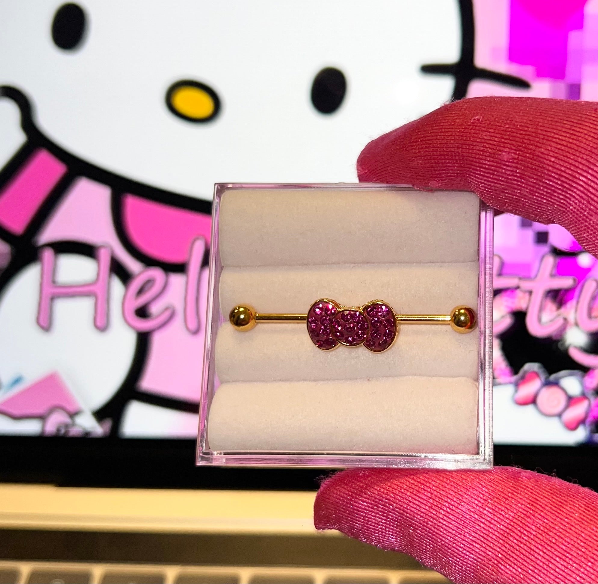 Icy Kitty Bow Industrial Barbell – DestinyBlingCo